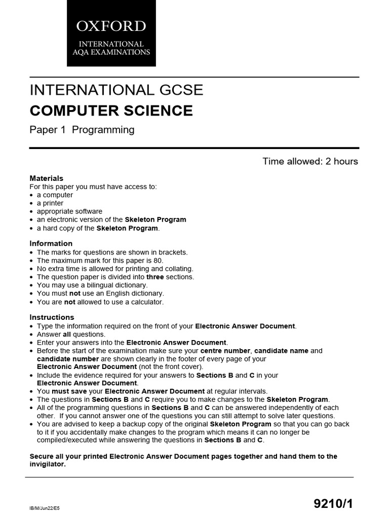 9210 1 QP InternationalComputerScience G 27may22 07 00 GMT | PDF | Parameter (Computer ...