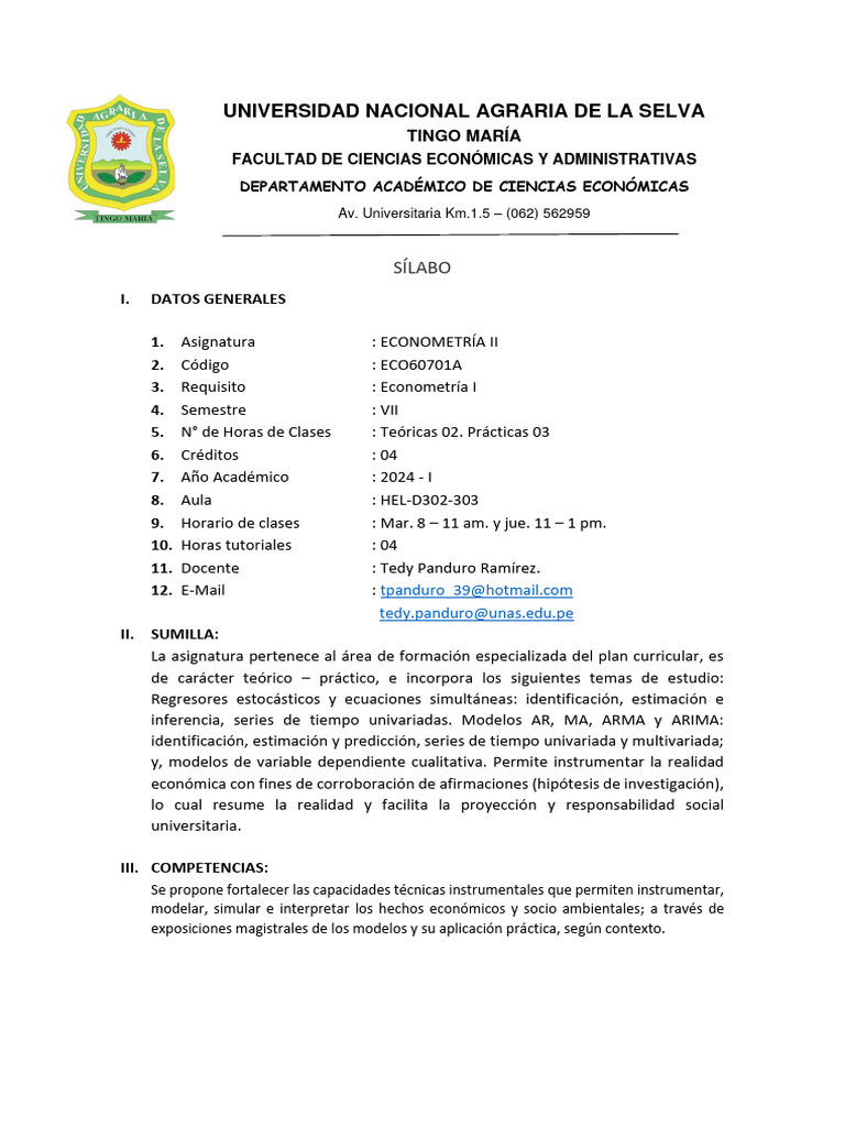2024-1 - Ec070702a Econometria Ii | PDF | Econometría | Investigación cuantitativa
