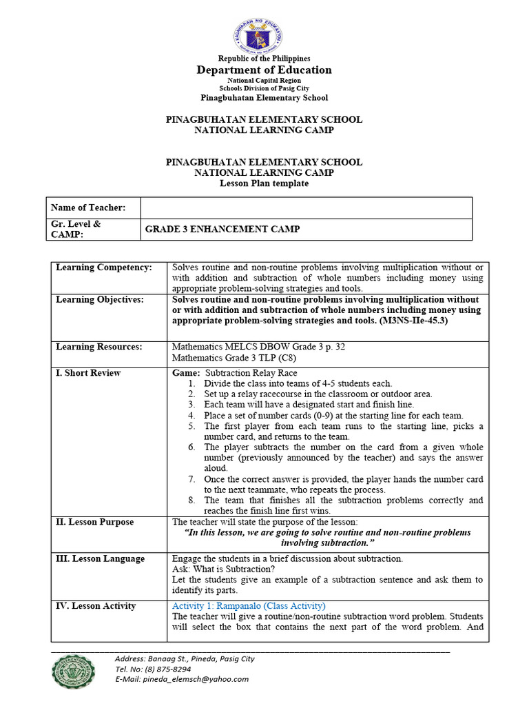Nlc-Mathematics Grade 3 Enhancement Week 2 Day 1 | PDF | Learning | Pedagogy