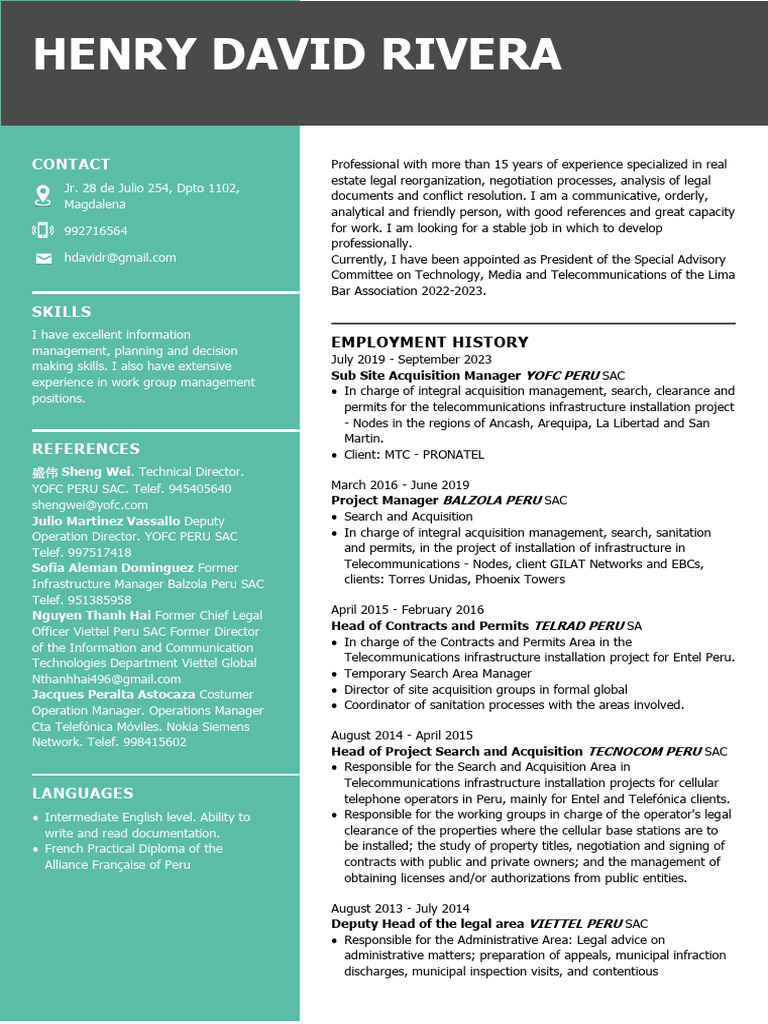 Henry - DAVIDRIVERA - CV ENGLISH | PDF | Taxes