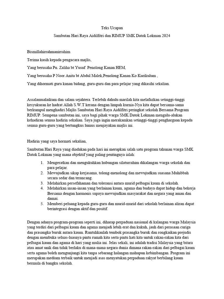 Teks Pengetua RIMUP Raya | PDF | Karier & Perkembangan | Kesehatan Holistik