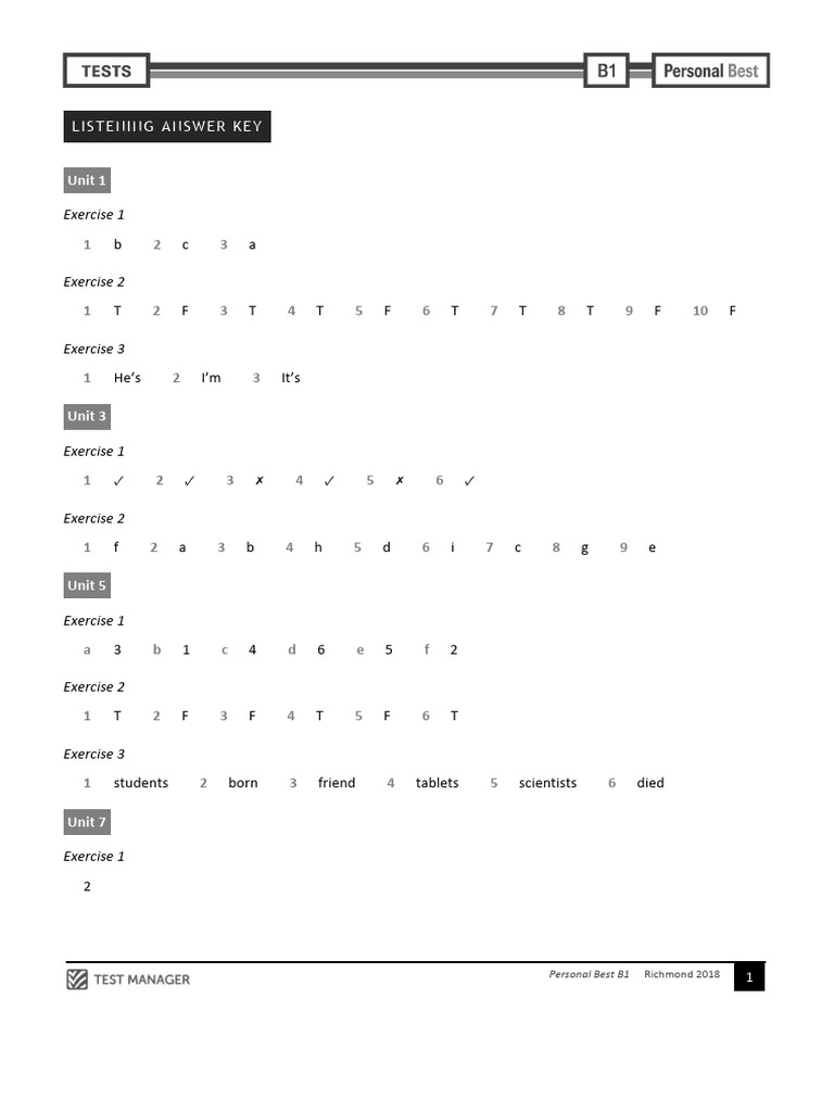 Personal Best B1 Listening Answer Key | PDF