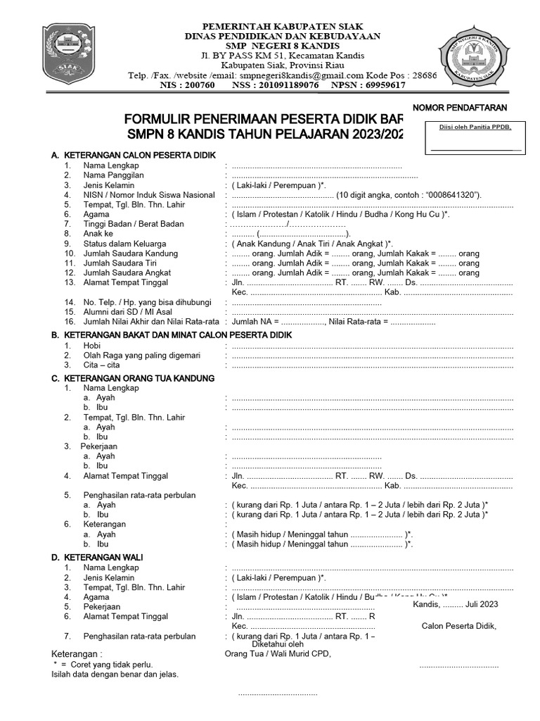 Formulir PPDB SMP. 2023 | PDF