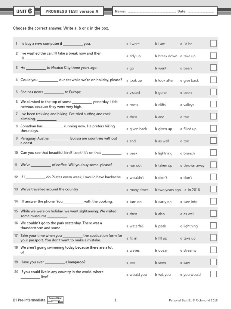 PB BrE B1 Unit Test U6 Version A | PDF | Earth Sciences