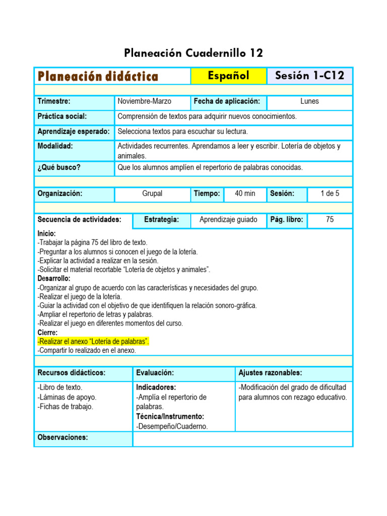 1°? S14 Planeación Juan Pablo ? | PDF | Evaluación | Aprendizaje