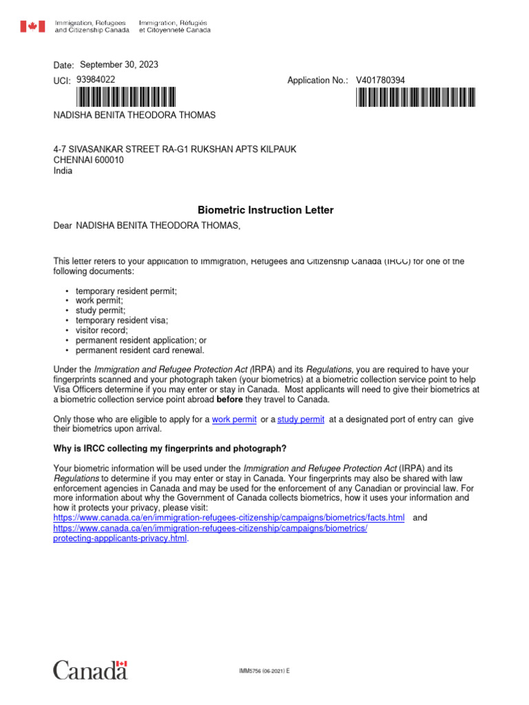 Nadisha Benita Theodora Thomas - Imm5756 - 2-131WP54Z | PDF | International Law | Immigration Law