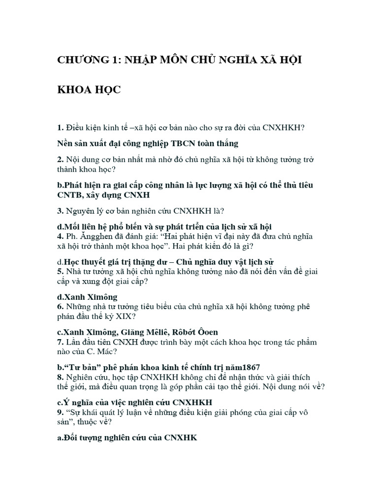 Trac Nghiem CNXHKH | PDF