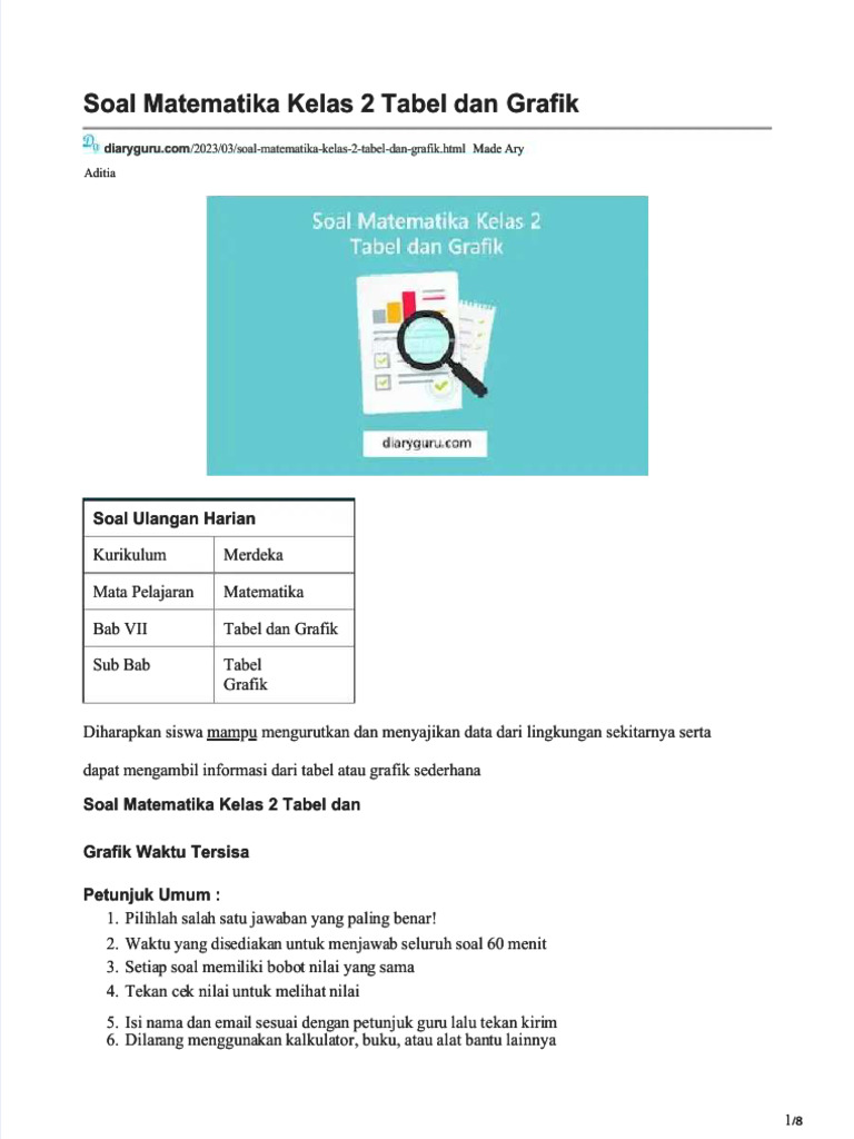 Soal Grafik dan Tabel Kelas 2 SD | PDF