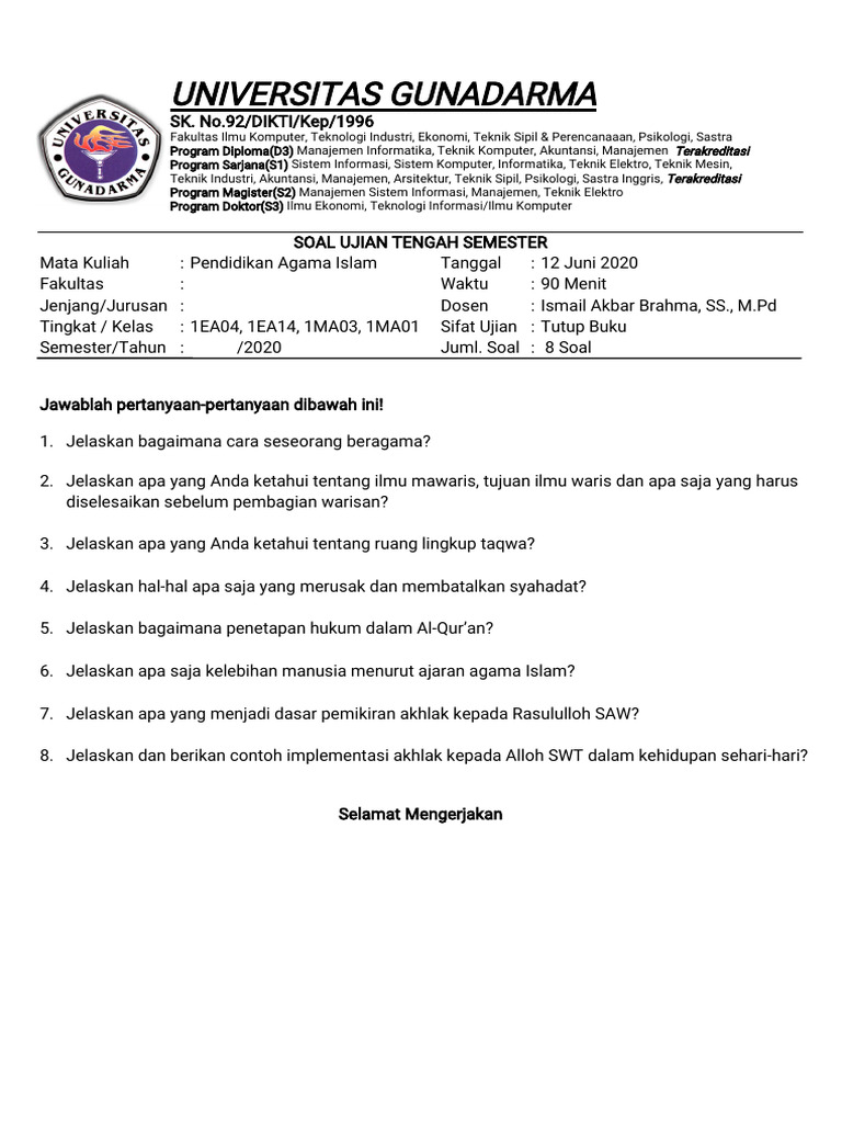 ATA 1920 - Pendidikan Agama Islam - Ismail Akbar Brahma | PDF