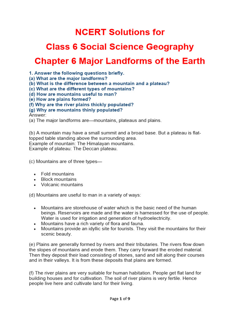 NCERT Solutions for Class 6 Social Science Geography Chapter 6 Major ...