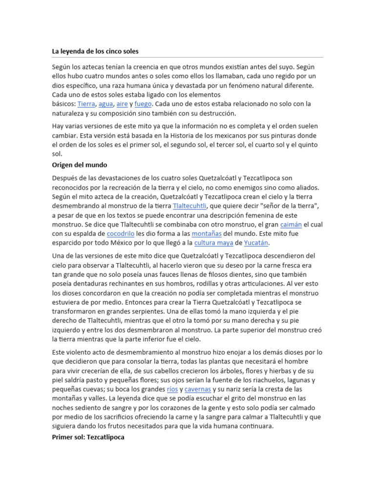 La Leyenda de Los Cinco Soles | Descargar gratis PDF | Politeísmo | Mitología