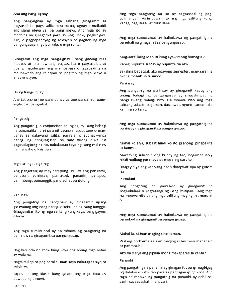 Ano Ang Pang-Ugnay | PDF
