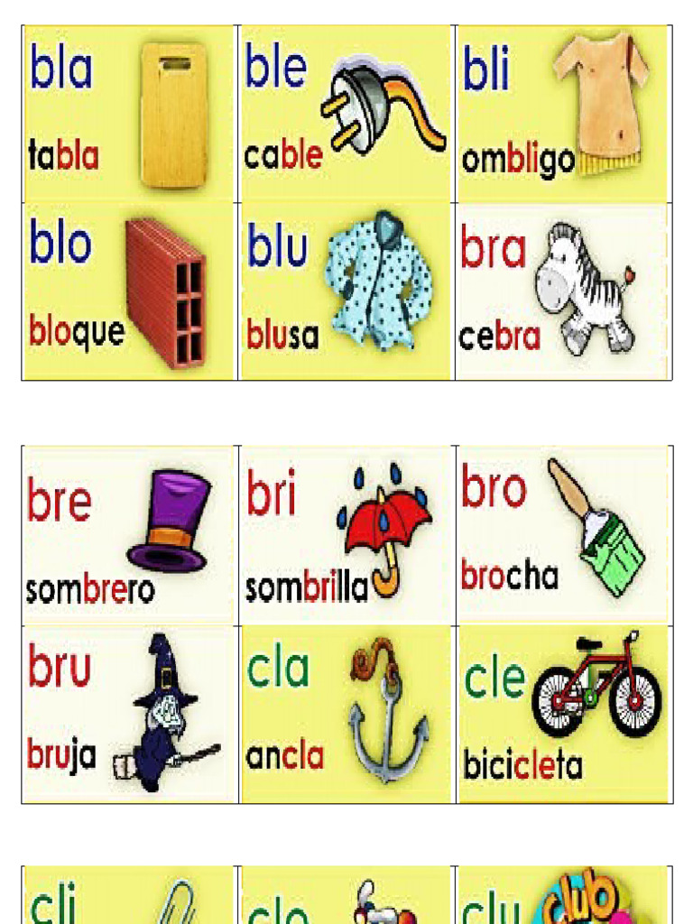 tarjetas silabas trabadas | PDF