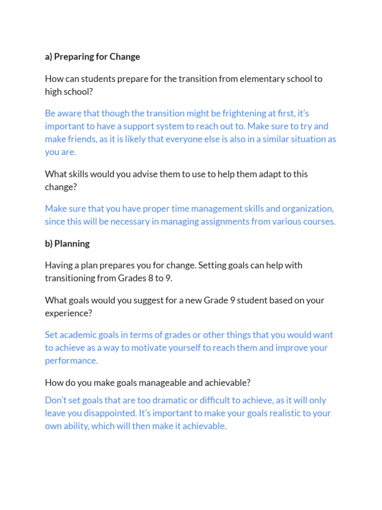 Preparing for High School Transition | PDF