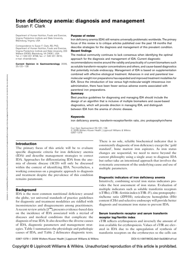 Iron Deficiency Anemia Diagnosis and Management.7 | PDF | Medical Diagnosis | C Reactive Protein