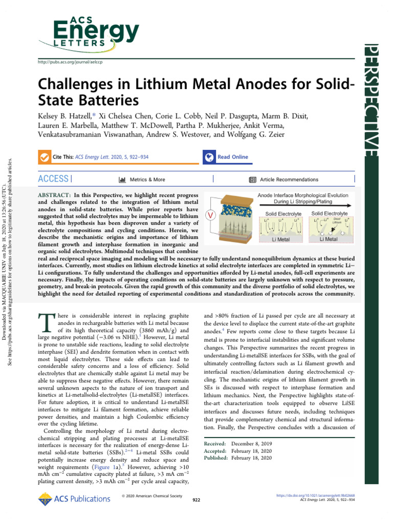 Hatzell et al_2020_Challenges in Lithium Metal Anodes for Solid-State ... Hatzell et al_2020_Challenges in Lithium Metal Anodes for Solid-State ...