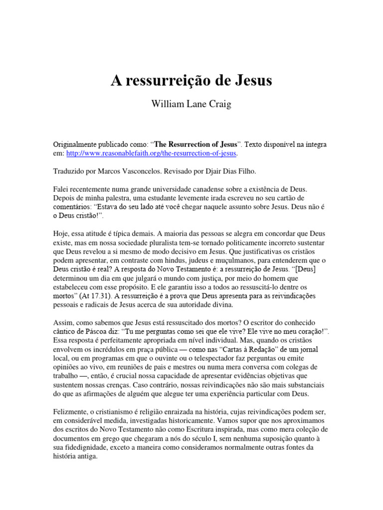 A Ressurreição de Jesus - William Lane Craig (Reasonable Faith) | PDF ...