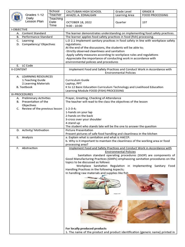 Cot1 FFP Q1 Tle 8 2022-2023 | PDF | Sanitation | Waste
