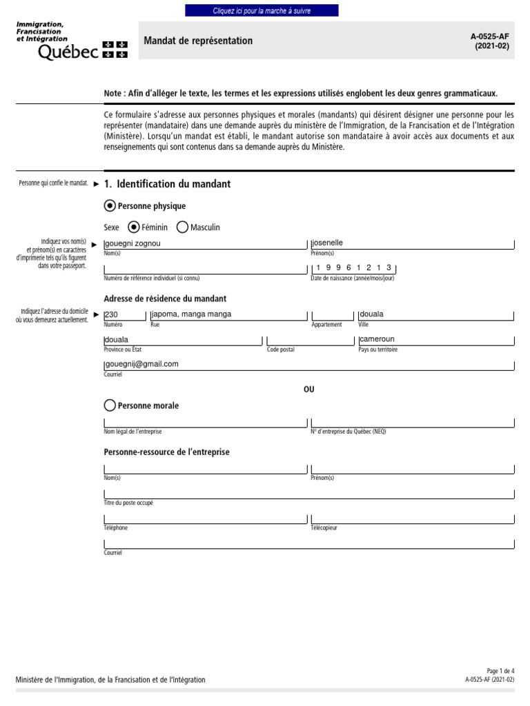 Mandat de représentation MIFI A-0525-AF | PDF | Québec