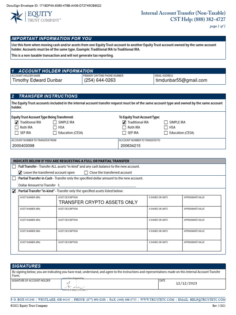 Internal Account Transfer Form (Non-Taxable) - Rev 052021 | PDF ...