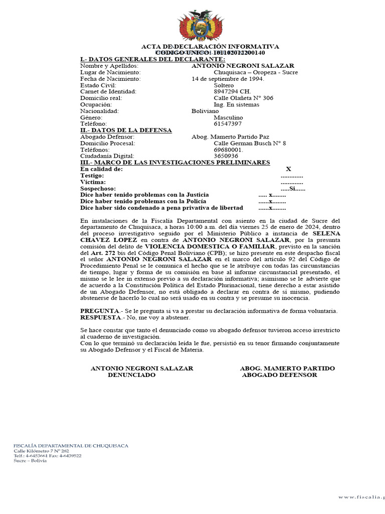 ACTA DE DECLARACION INFORMATIVA Imputado | PDF | Fiscal | Justicia