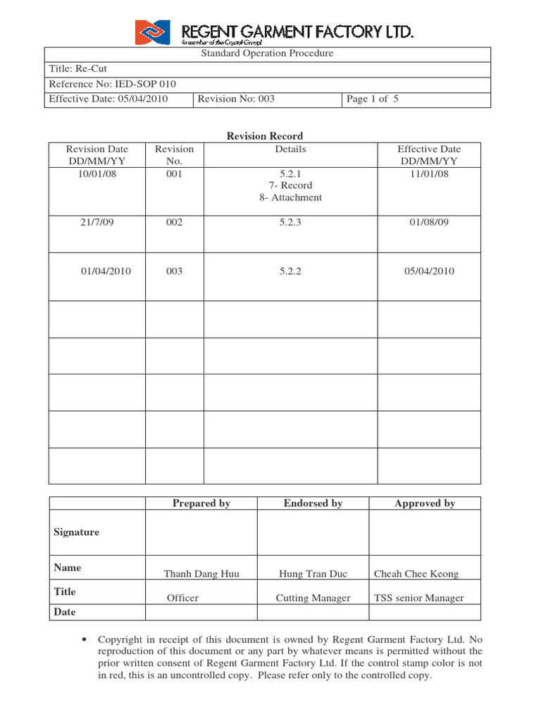 Regent Garment - Cutting 2 | PDF