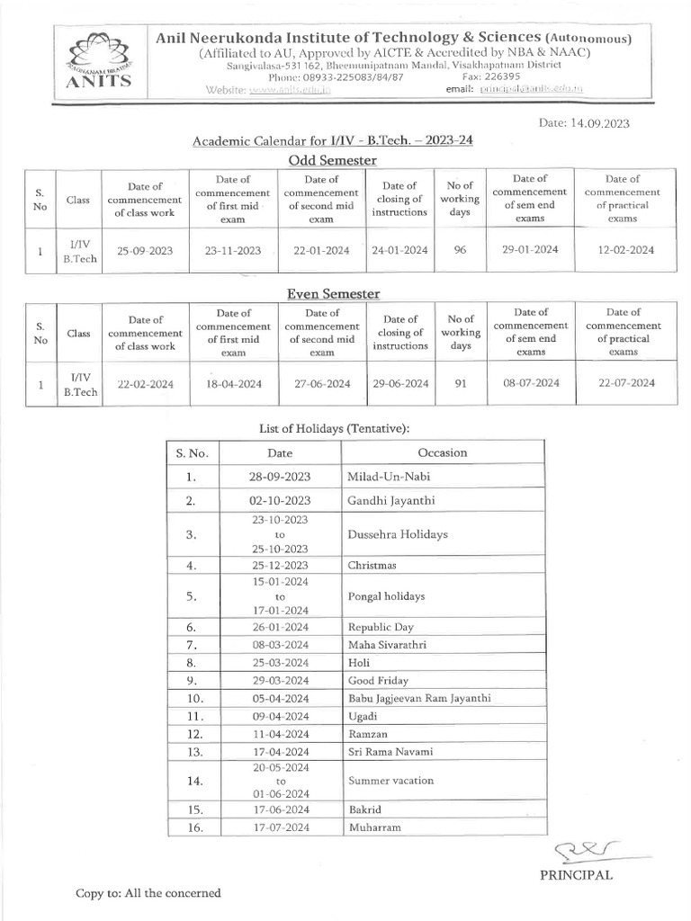 Academic Calendar For 1st Year B.Tech 2023-24 | PDF