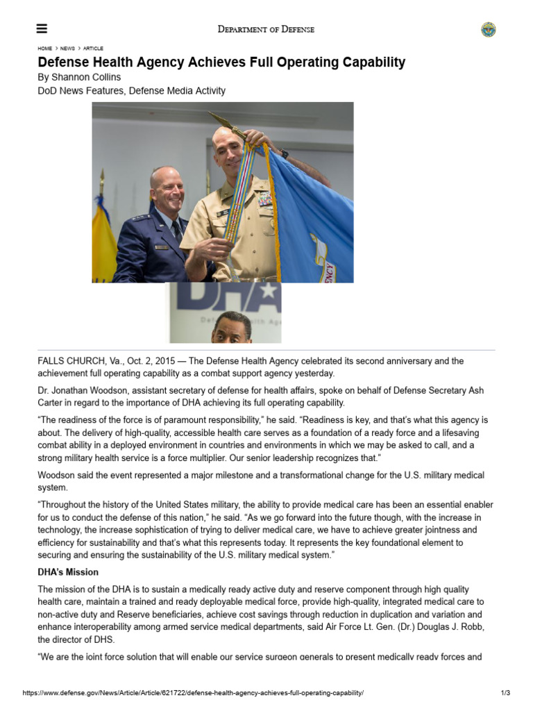 Defense Health Agency Achieves Full Operating Capability 2015 | PDF ...