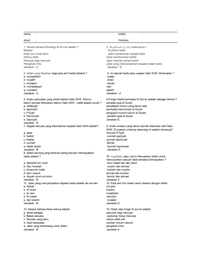 Soal MA Kelas 1 | PDF