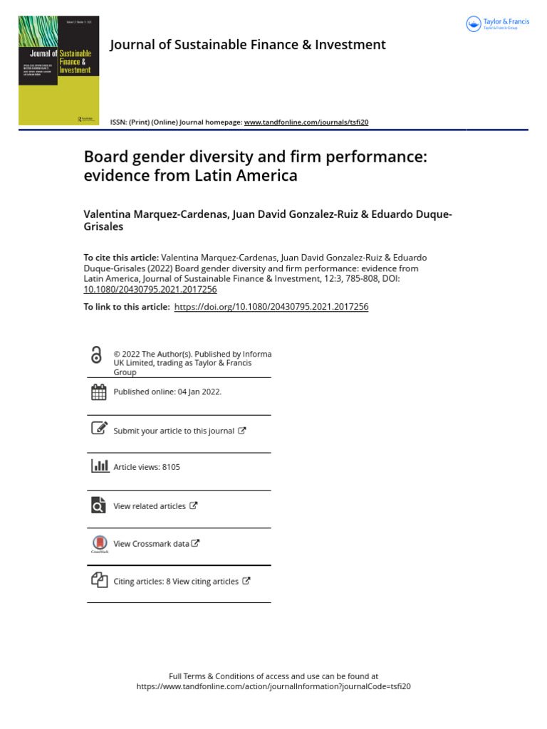 JSFI2022 Board Gender Diversity and Firm Performance Evidence From Latin America | PDF | Fixed ...