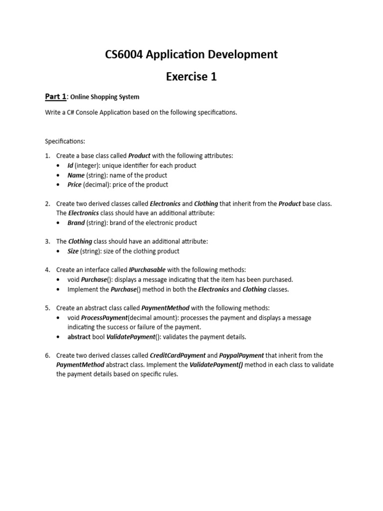 Excercise 1-CS6004 Application Development | PDF | Class (Computer Programming) | Inheritance ...