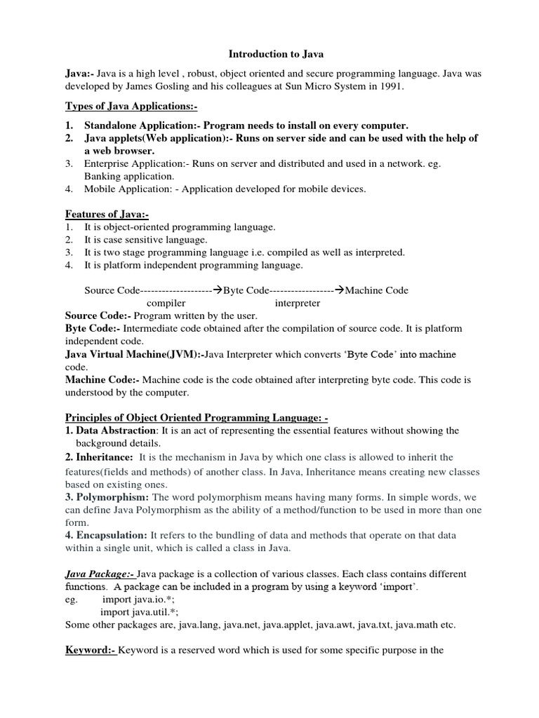Computer Java Introduction For Class 9 Icse Pdf Java Programming Language Data Type
