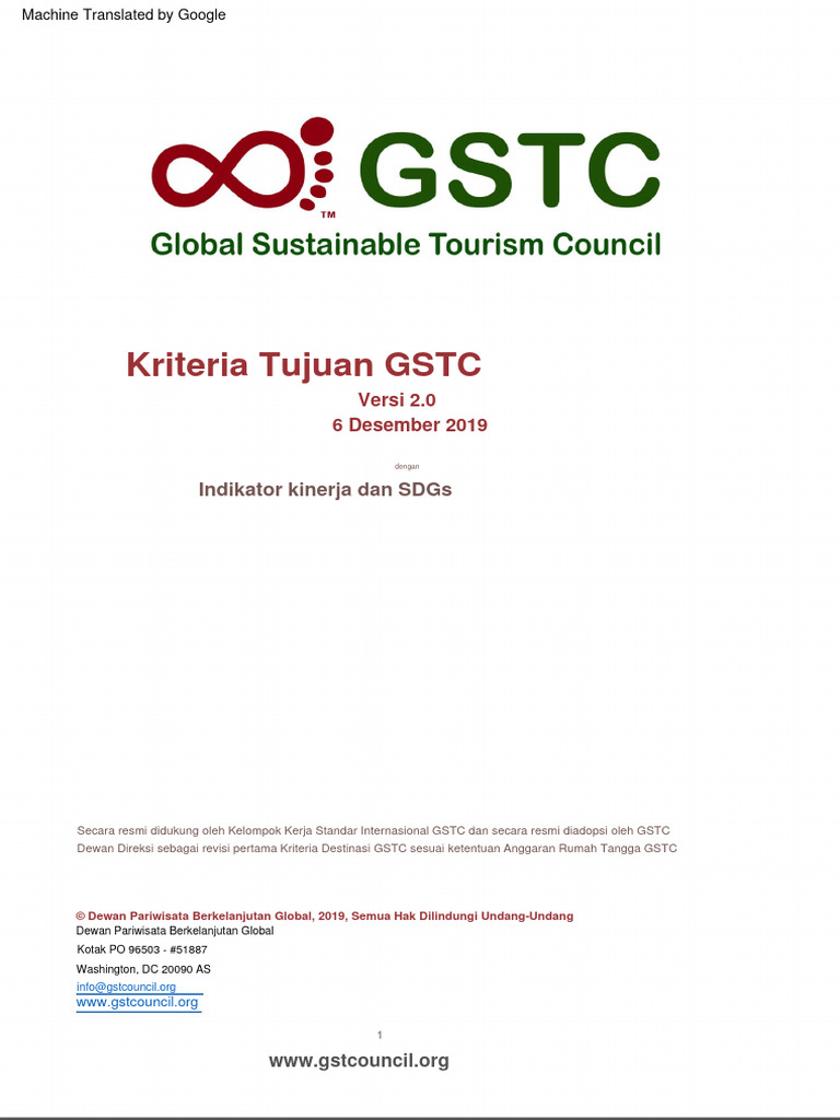 Kriteria Destinasi GSTC Versi 2.0 | PDF