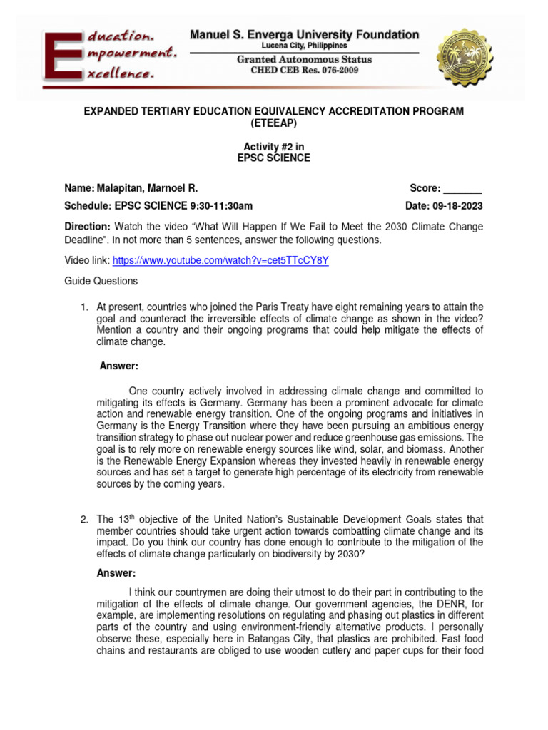 ETEEAP Climate Change Analysis | PDF | Climate Change Mitigation | Climate Change