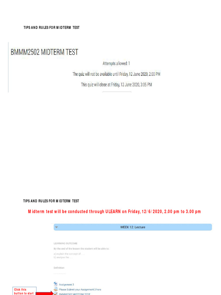 Midterm Test Tips and Rules Guide | PDF