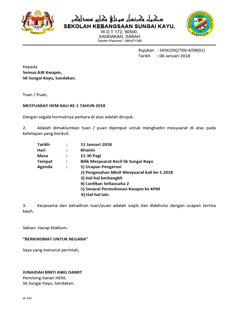 Surat Jemputan Mesyuarat Kwapm | PDF