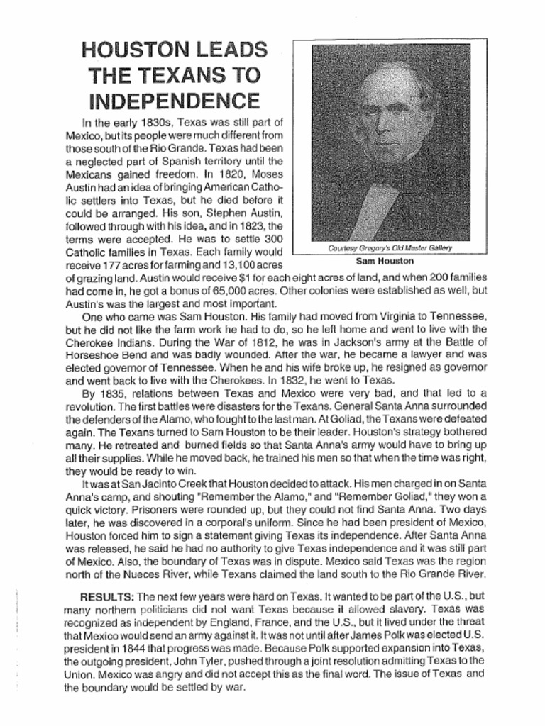 Alexis Lara - Sam Houston Leads Texas Worksheet | PDF