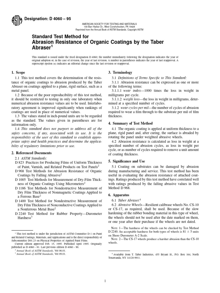 ASTM D4060 Resistencia A La Abrasion de Recubrimientos | Download Free PDF | Wear | Coating
