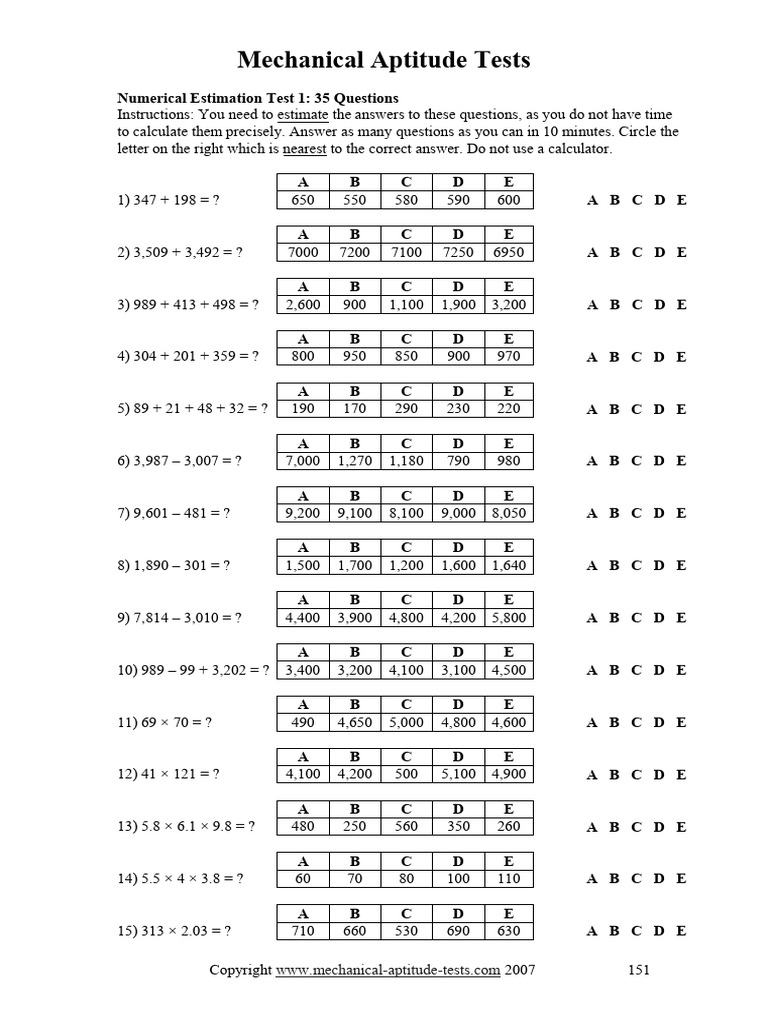 5.mechanical Aptitude Test-Numerical Estimation | PDF | Science ...