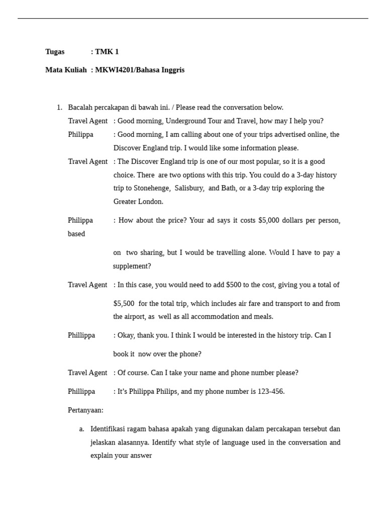 JAWABAN TMK 1 MKWI4201 Bahasa Inggris | PDF