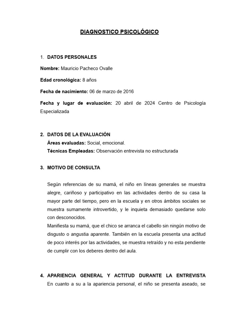 Diagnóstico Psicológico de Mauricio Pacheco | PDF | Ansiedad | Adultos