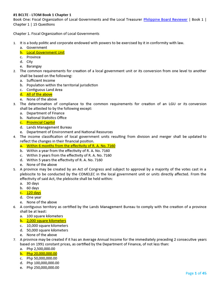 BCLTE Local Government Reviewer PDF | PDF | Appropriations Bill (United ...