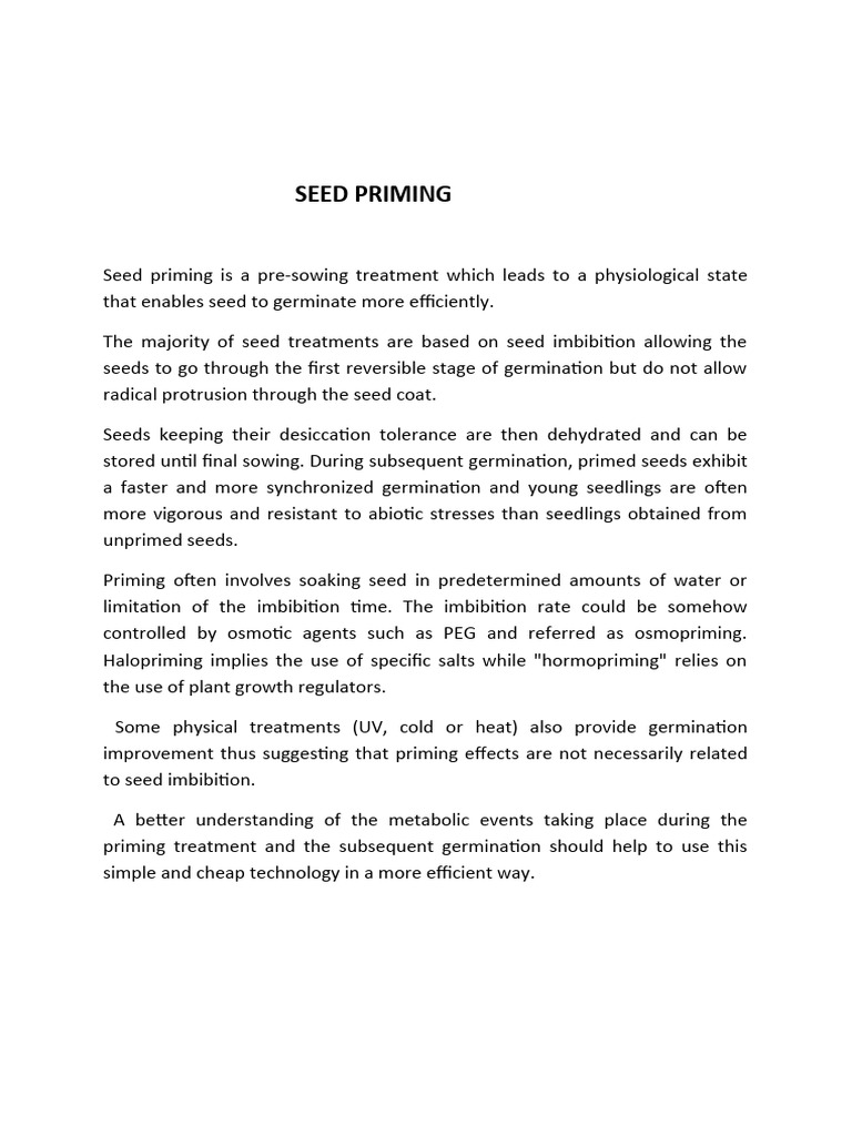 Seed Priming | PDF | Seed | Germination