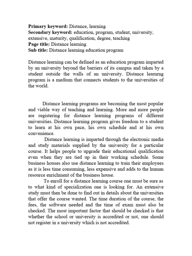Distance Learning | PDF | Distance Education | Learning Distance Learning | PDF | Distance Education | Learning
