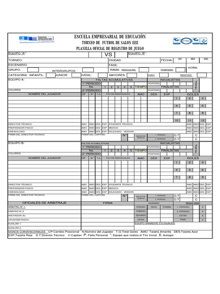 PLANILLA DE FUTSAL | PDF | Reglas y regulaciones deportivas | Juegos de ...