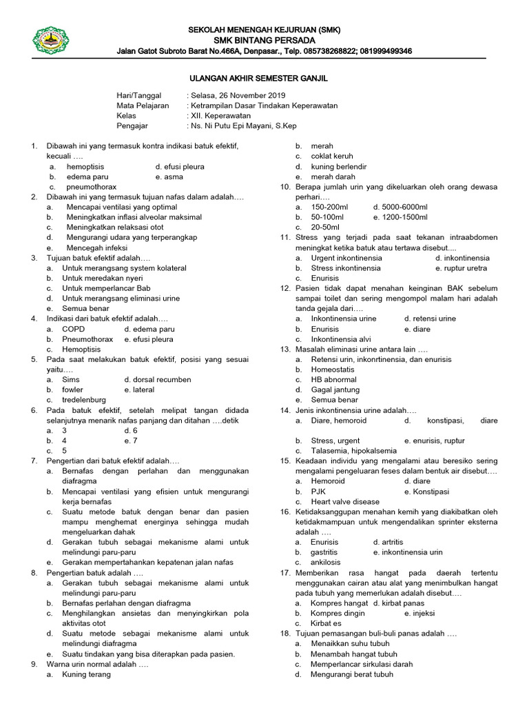 Soal Ulangan Umum KDTK KLS Xii SMT1 | PDF