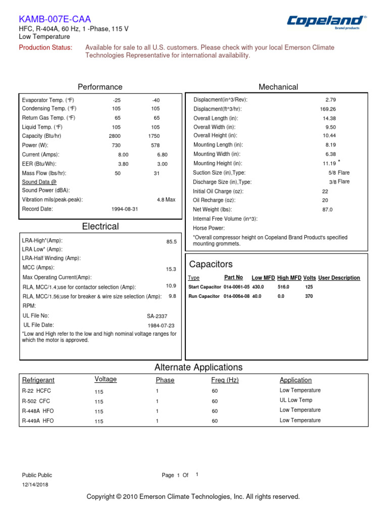 Copeland Kamb-007e-Caa-800 Article 1377777670795 en Ss | PDF | Capacitor | Manufactured Goods