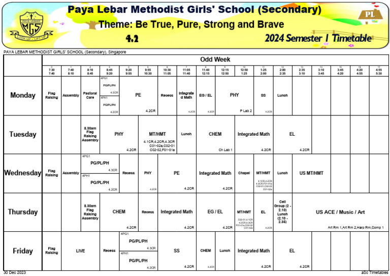 Odd Week Timetable 2024 Sem 1 | PDF