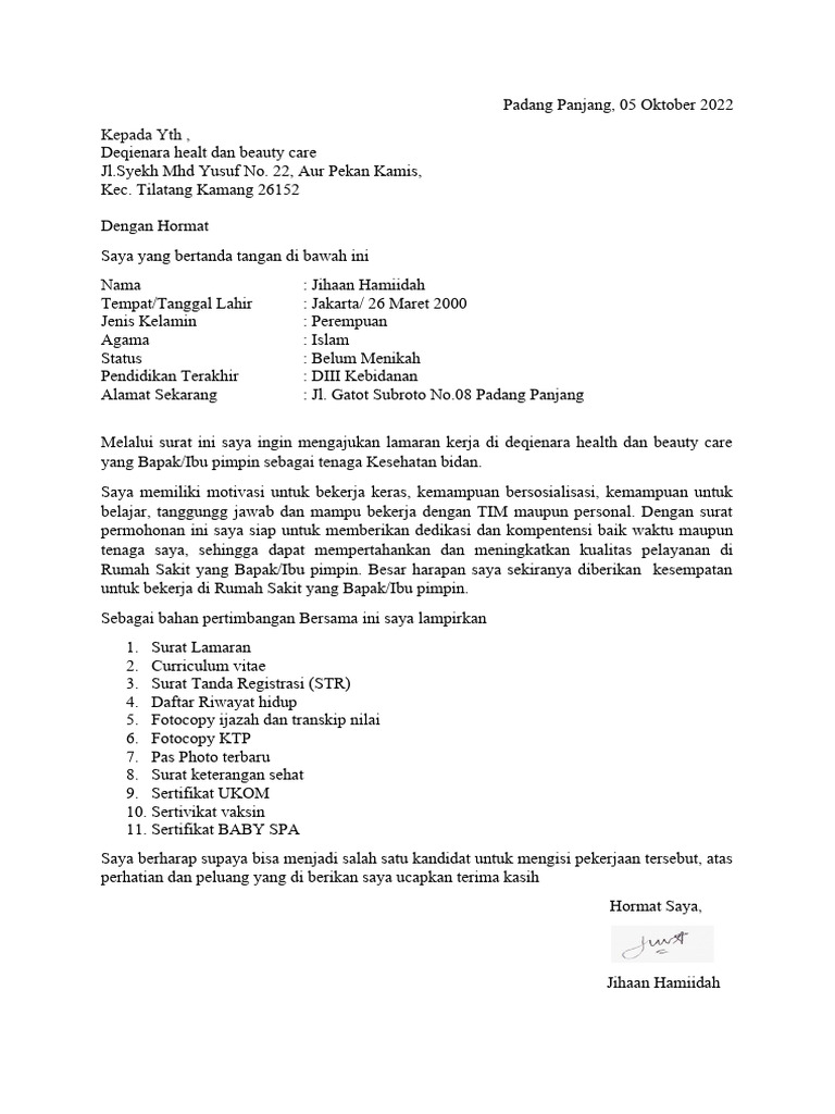 Berkas Lamaran Kerja Jihan Hamidah | PDF | Gaya Hidup