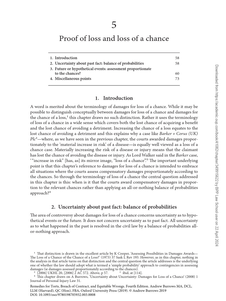 Proof of Loss and Loss of a Chance | PDF | Damages | Negligence